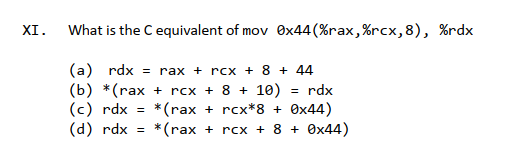 Solved XI. What is the C equivalent of mov | Chegg.com