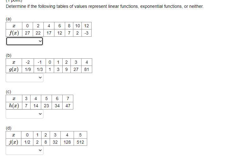 Solved Determine if the following tables of values represent | Chegg.com