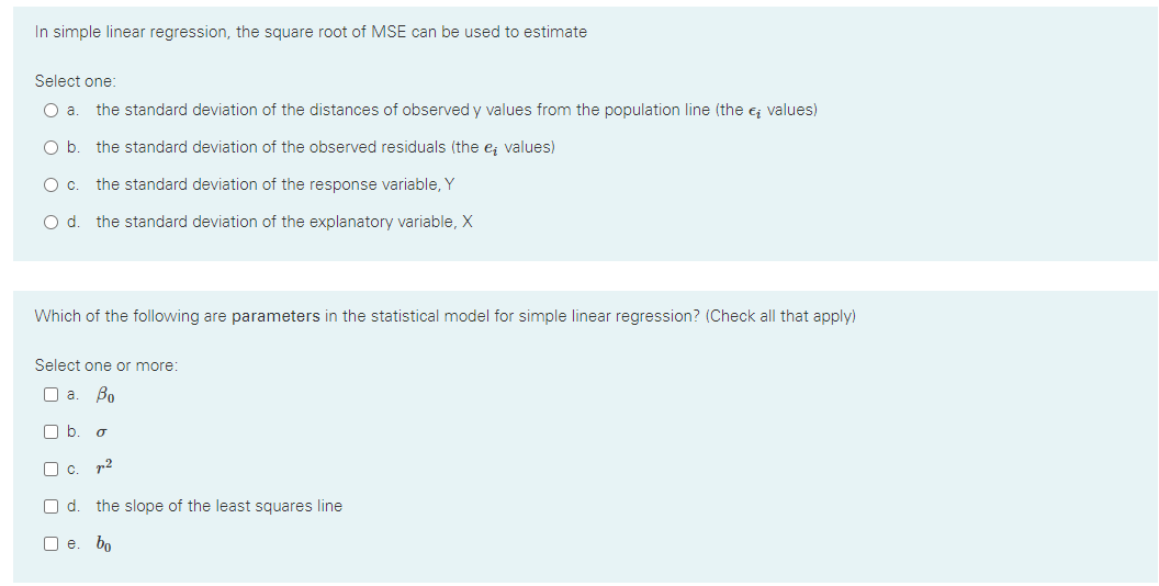Solved In simple linear regression, the square root of MSE | Chegg.com