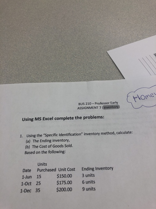 Solved BUS 210-Professor Early ASSIGNMENT 7 (Inventory) | Chegg.com
