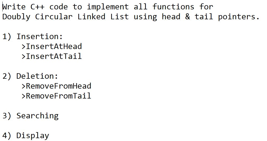 Solved Write C++ code to implement all functions for Doubly | Chegg.com