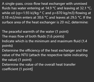 Solved A single-pass, cross-flow heat exchanger with unmixed | Chegg.com