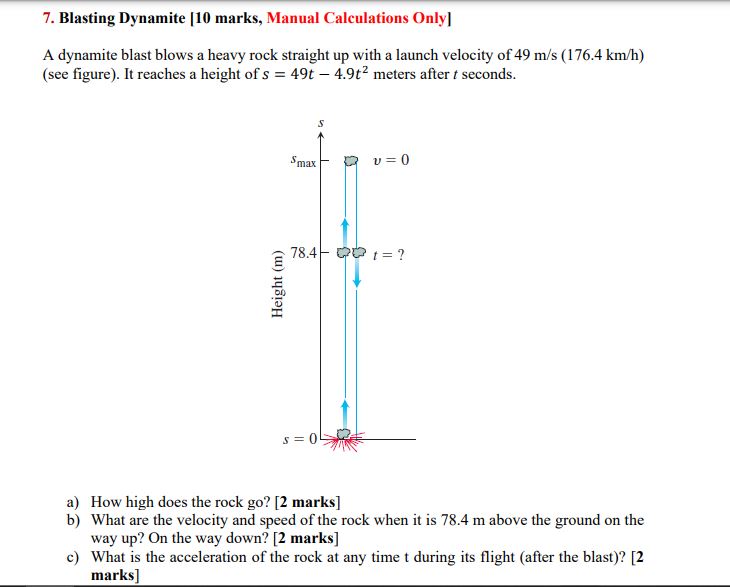 Solved A dynamite blast blows a heavy rock straight up with | Chegg.com
