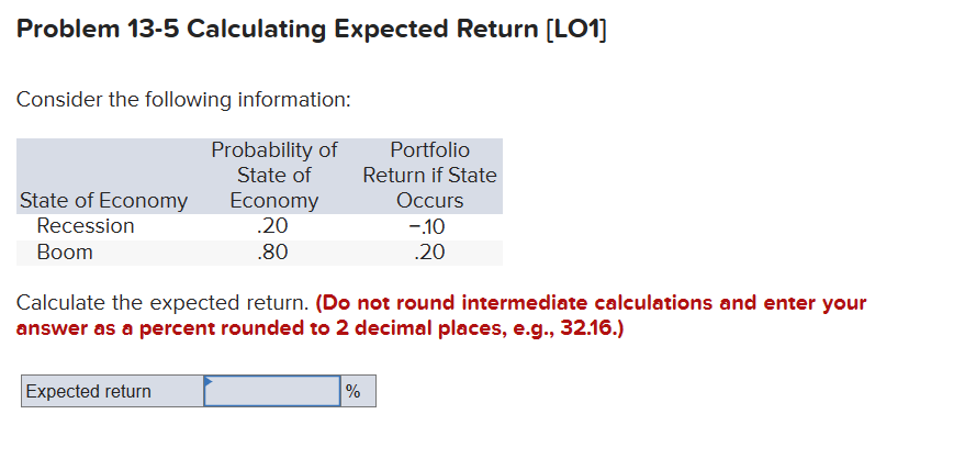 Solved Problem 13-5 Calculating Expected Return [LO1] | Chegg.com