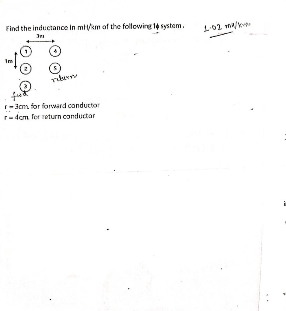 Solved Find the inductance in mH/km of the following 10 | Chegg.com