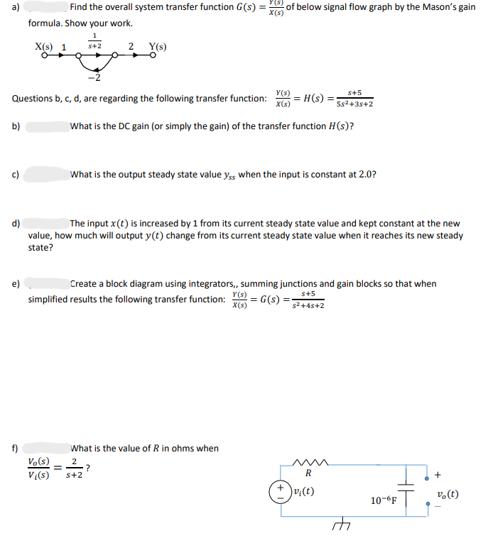 Solved a) Find the overall system transfer function | Chegg.com
