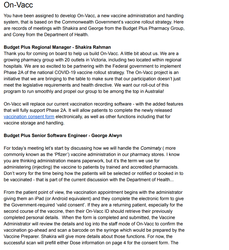 Solved On-Vacc You have been assigned to develop On-Vacc, a | Chegg.com