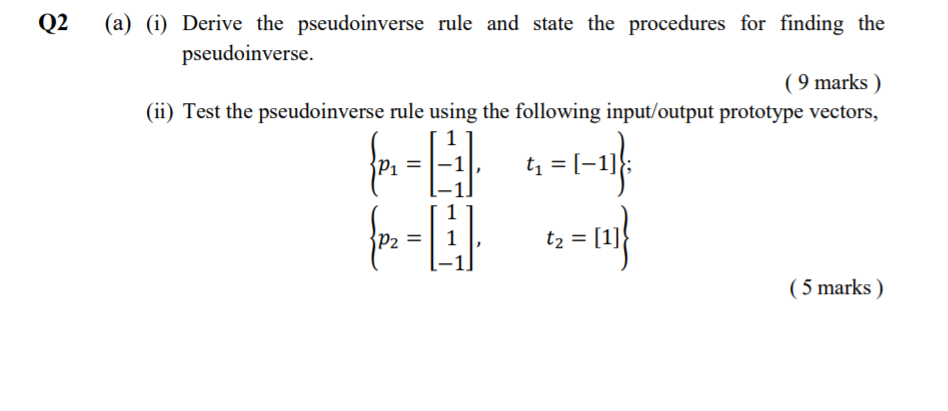 Solved Q2 (a) (i) Derive the pseudoinverse rule and state | Chegg.com