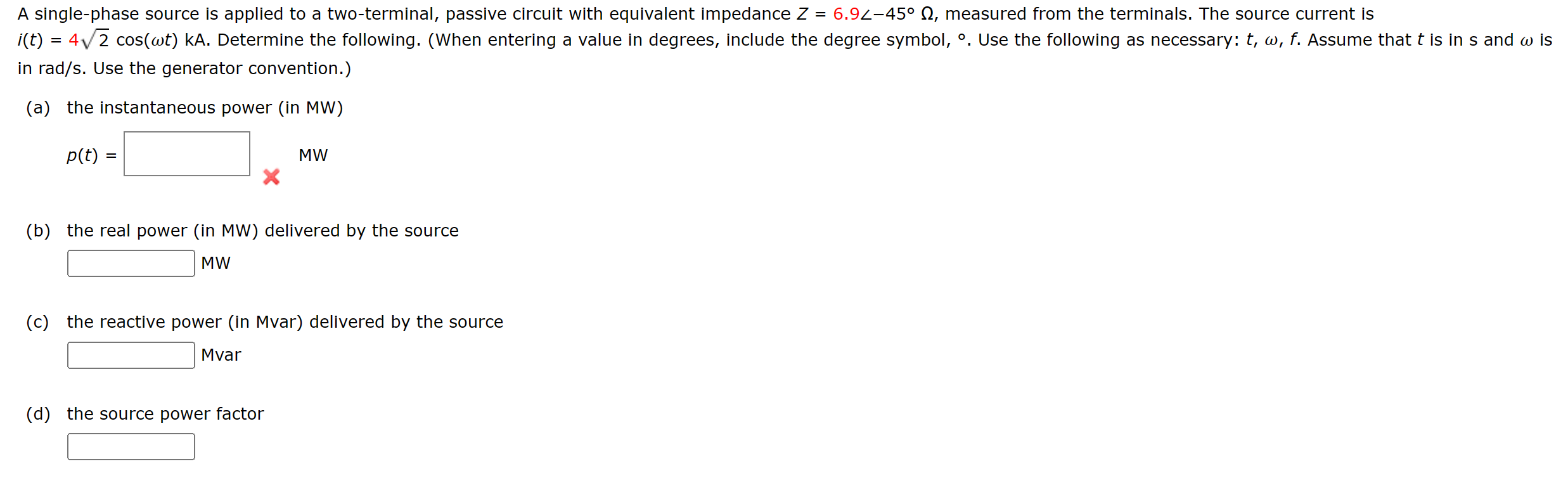 Solved in rad/s. Use the generator convention.) (a) the | Chegg.com