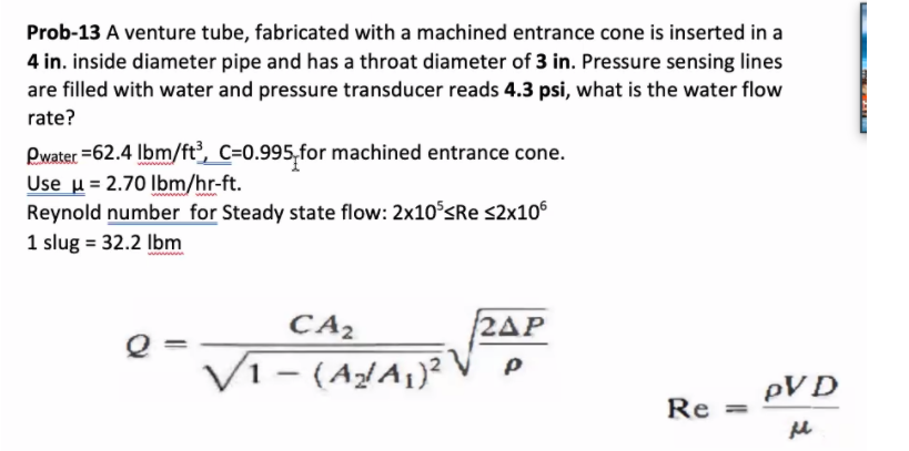 Solved Prob-13 A venture tube, fabricated with a machined | Chegg.com