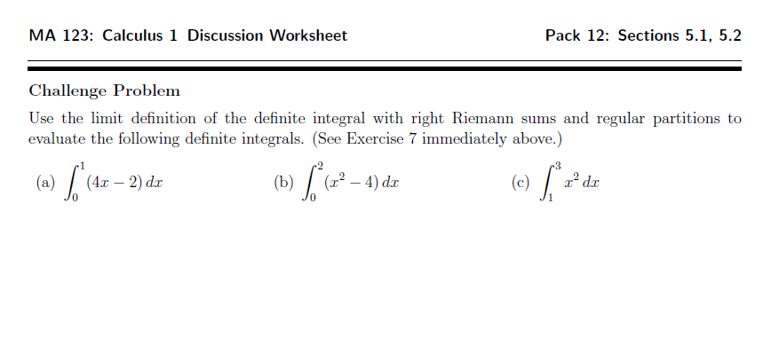 Solved MA 123: Calculus 1 Discussion Worksheet Pack 12: | Chegg.com