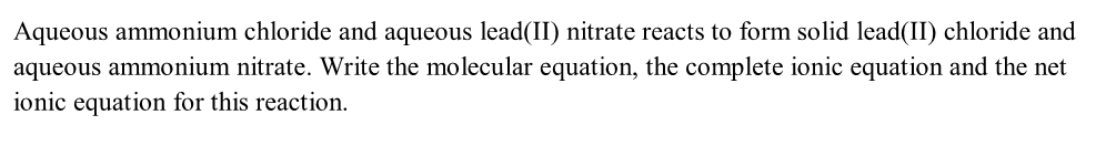 Solved Aqueous ammonium chloride and aqueous lead(II) | Chegg.com