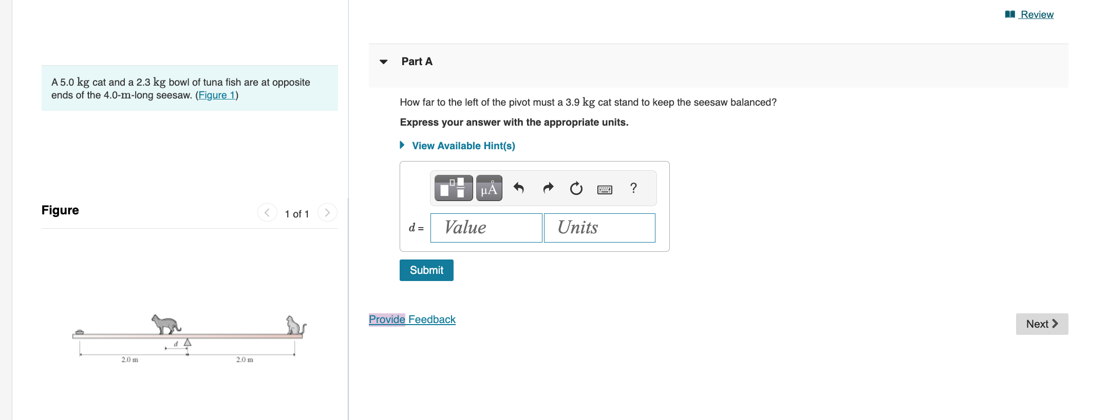 Solved A 5.0 kg cat and a 2.3 kg bowl of tuna fish are at | Chegg.com