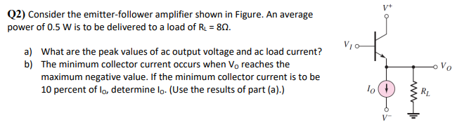 Solved V+ Vio (2) Consider the emitter-follower amplifier | Chegg.com