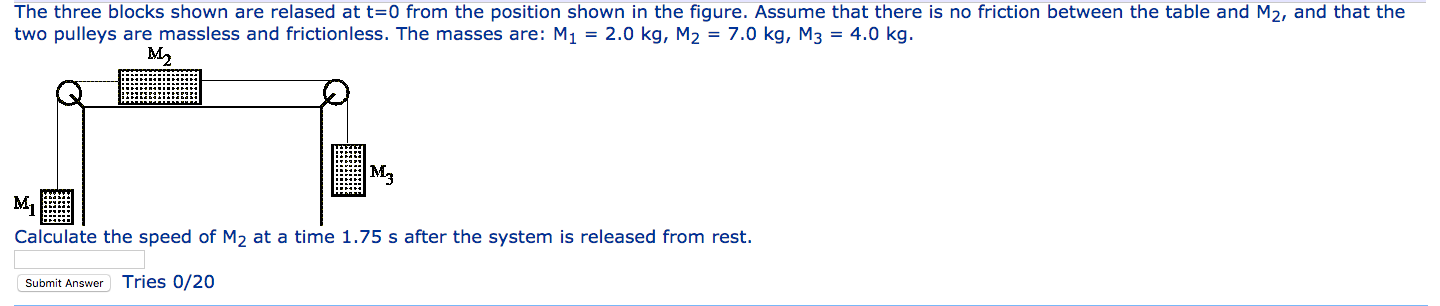 Solved The three blocks shown are relased at t=0 from the | Chegg.com