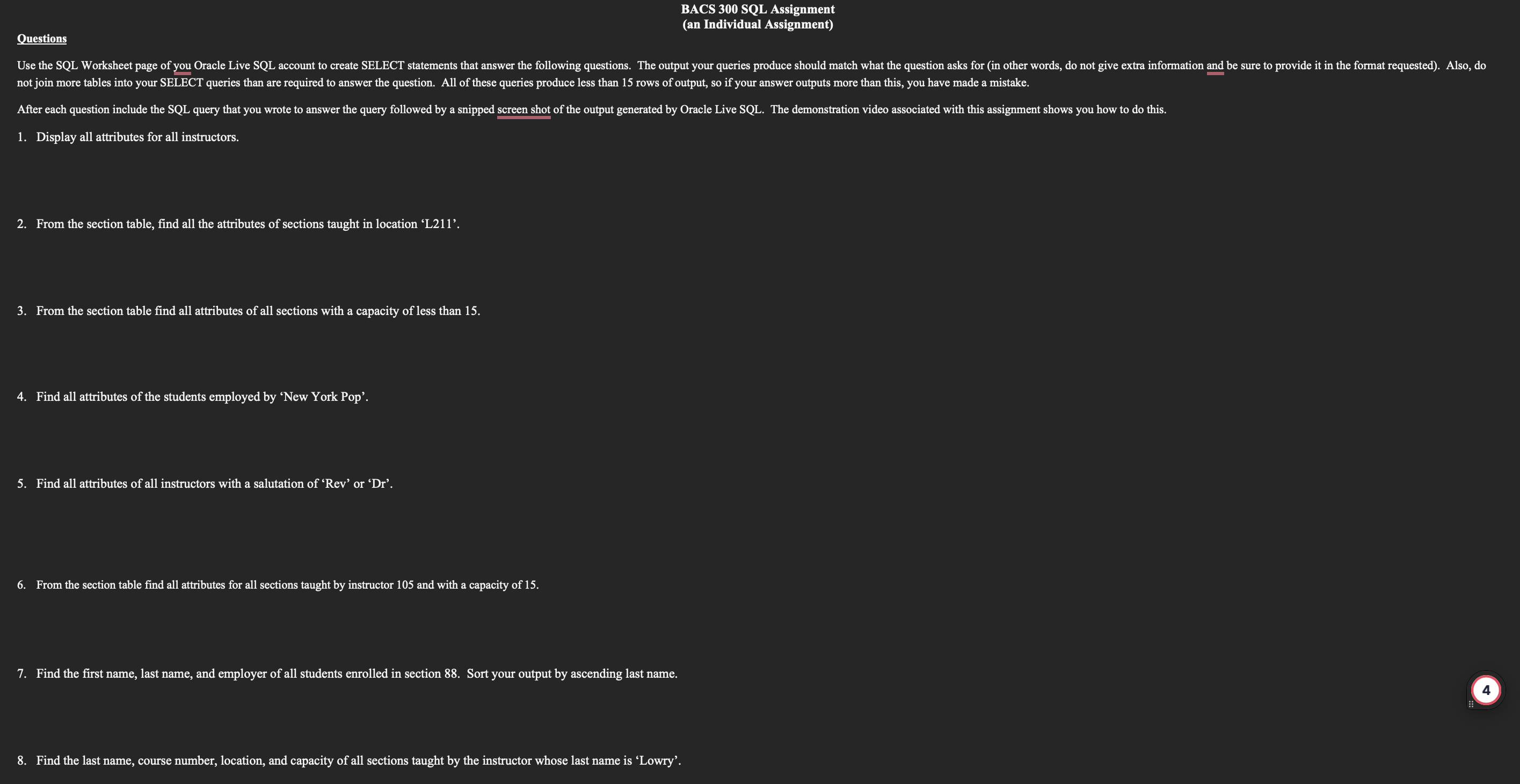 Solved Bacs 300 Sql Assignment Bacs 300 Sql Assignment