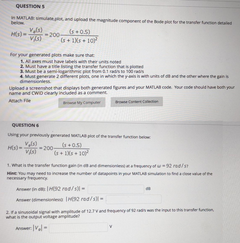 QUESTION 5 In MATLAB: simulate,plot, and upload the | Chegg.com QUESTION 5 In MATLAB: simulate,plot, and upload the | Chegg.com