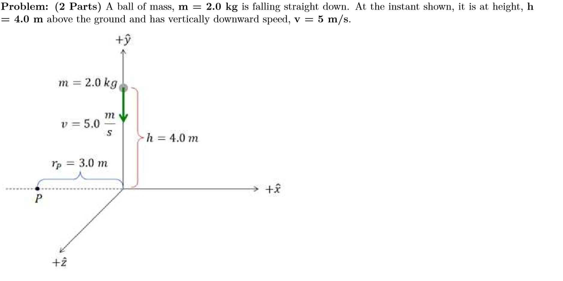 Solved A ball of mass, m = 2.0 kg is falling straight down. | Chegg.com