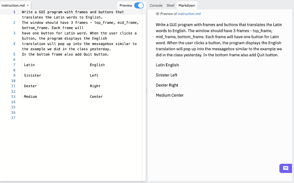Solved Console Shell Markdown Preview of instruction.md | Chegg.com