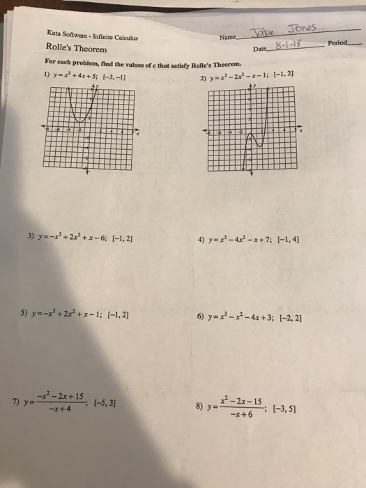 Solved onos Kuta Software - Infinite Calculus Rolle's | Chegg.com