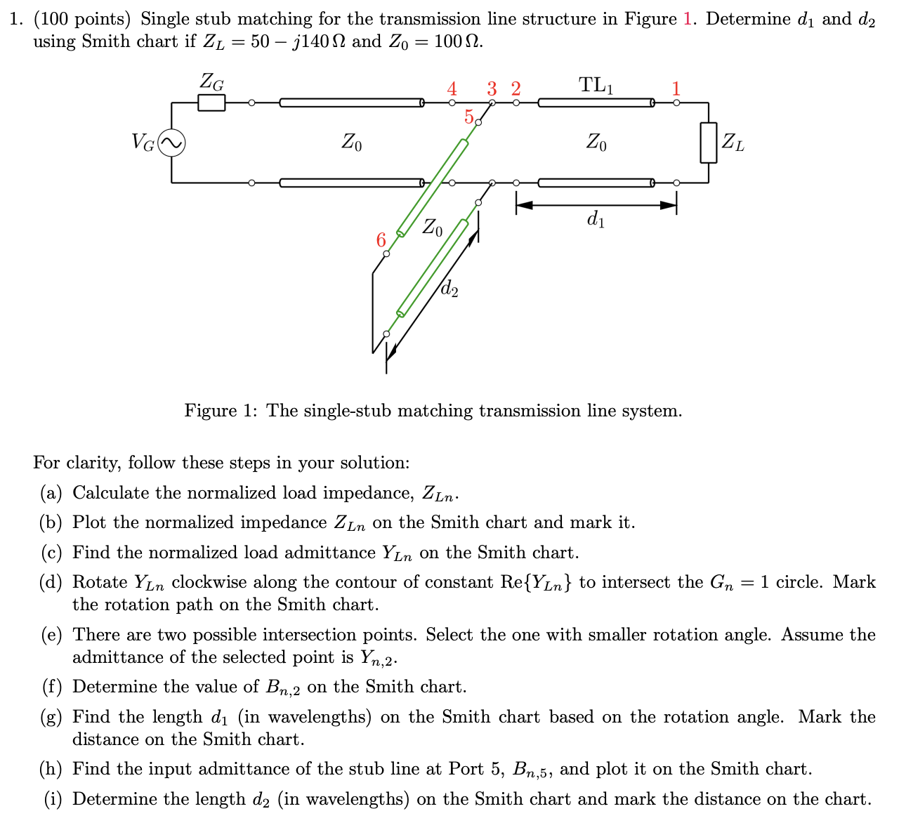 Solved 1. (100 points) Single stub matching for the | Chegg.com