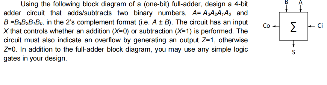 Solved CO Using the following block diagram of a (one-bit) | Chegg.com