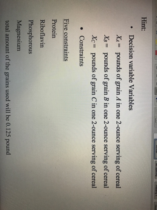 Solved Application of LP problems in Blending- Whole Food | Chegg.com