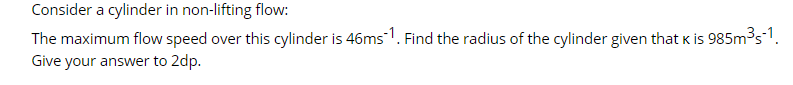 Solved Consider a cylinder in non-lifting flow: The maximum | Chegg.com
