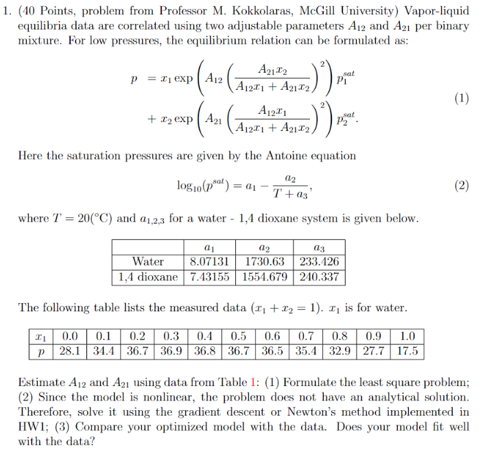 (40 Points, problem from Professor M. Kokkolaras, | Chegg.com