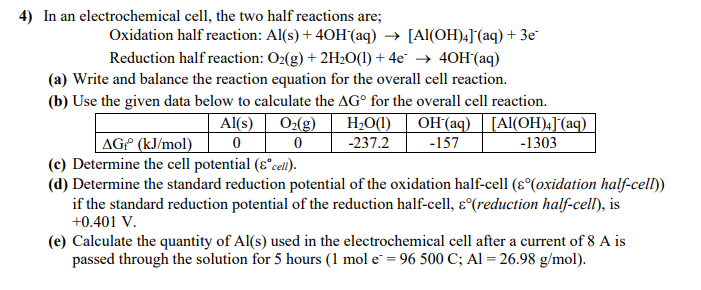 Solved Oxidation half reaction: | Chegg.com