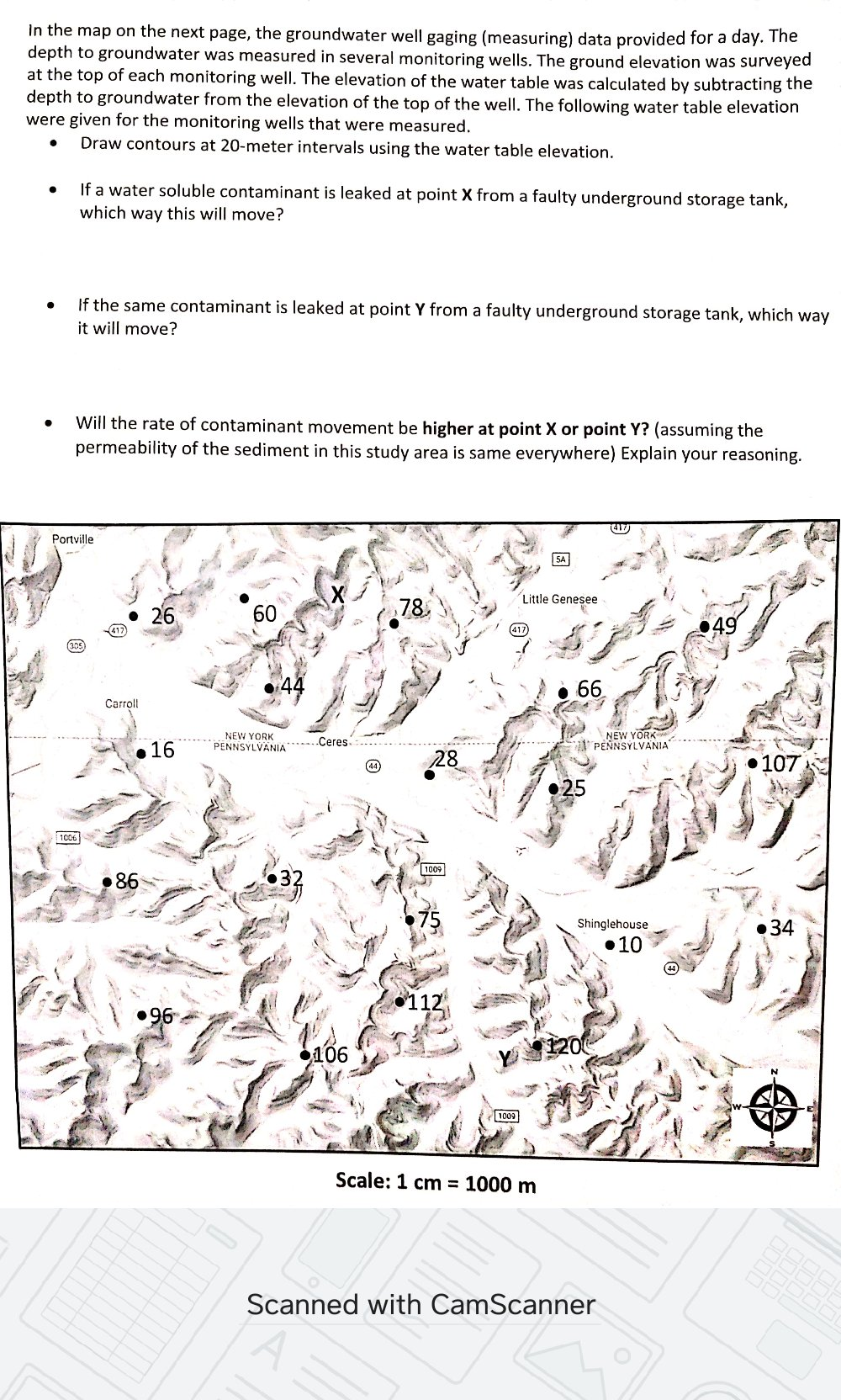 Solved In the map on the next page, the groundwater well | Chegg.com