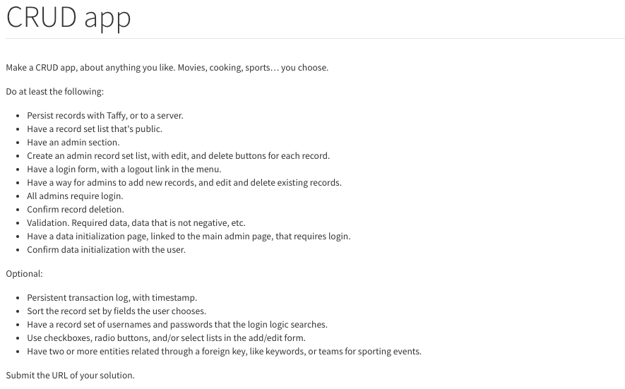 Solved Make a CRUD APP about anything you like: Have the | Chegg.com