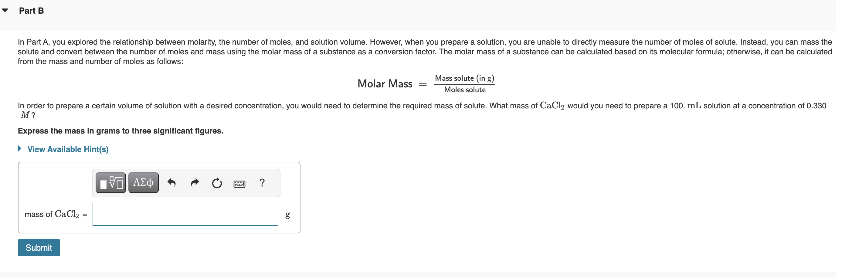 Solved From The Mass And Number Of Moles As Follows Molar