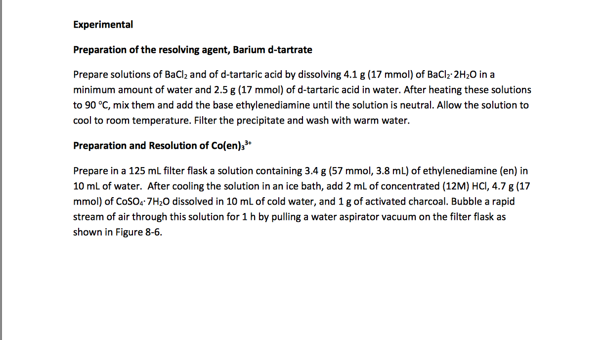 Solved Experimental Preparation of the resolving agent, | Chegg.com