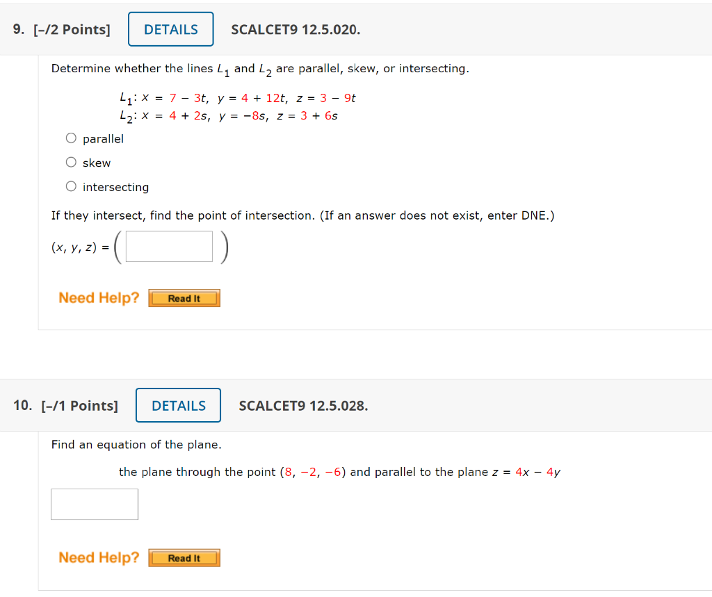Solved [-/2 Points] DETAILS SCALCET9 12.5.004. Find a vector | Chegg.com