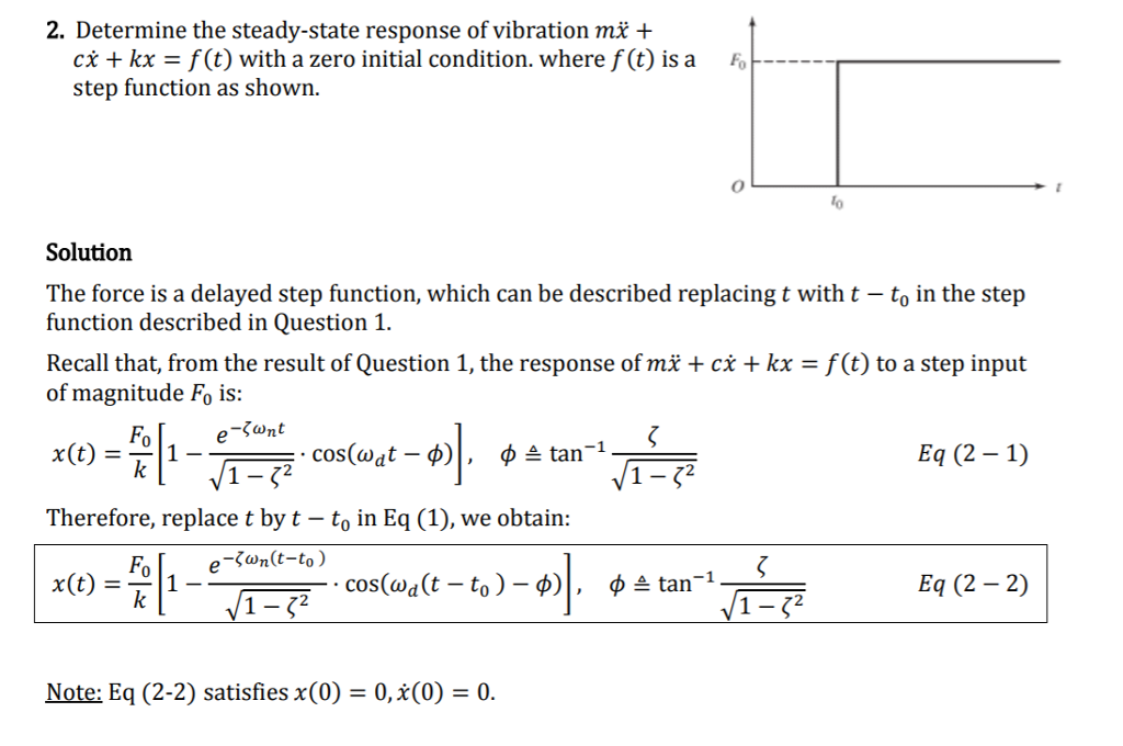 Solved 2. Determine the steady-state response of vibration | Chegg.com