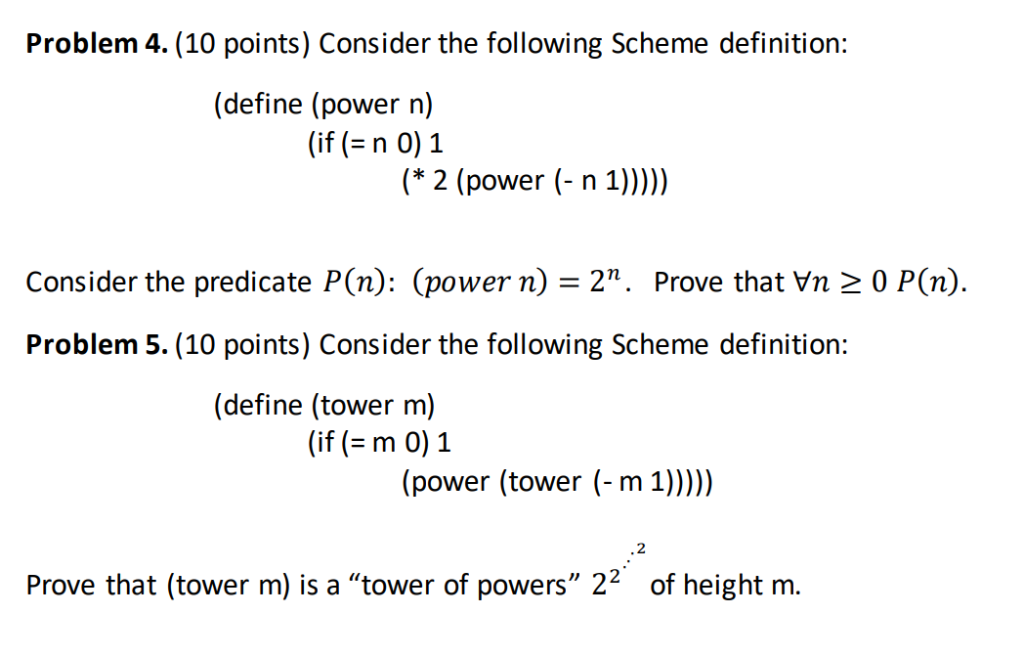 Solved (define (power n) (if (-n 0)1 (* 2 (power ( n 1)))) | Chegg.com