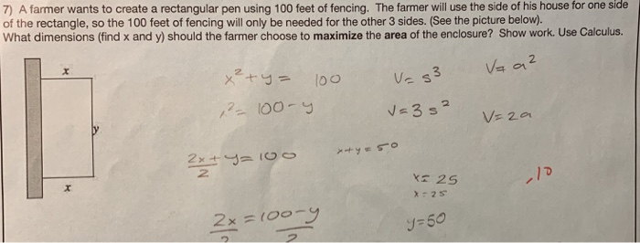 Solved 7) A farmer wants to create a rectangular pen using | Chegg.com