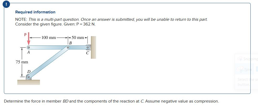 Solved Given P=362N, determine the force in member BD and | Chegg.com