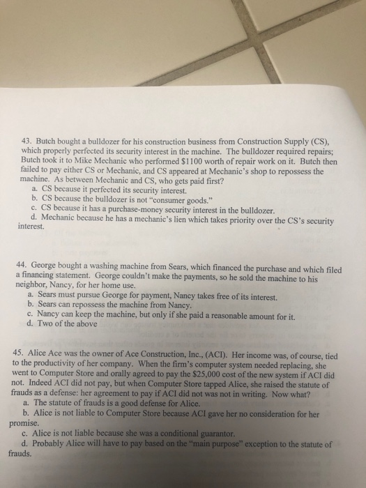 Solved 43. Butch bought a bulldozer for his construction | Chegg.com