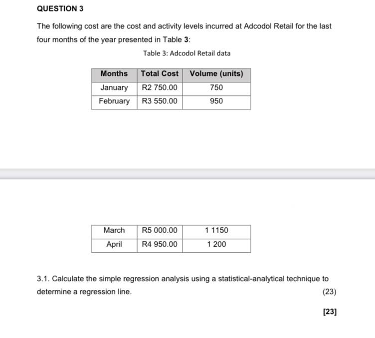 Solved QUESTION 3 The following cost are the cost and | Chegg.com