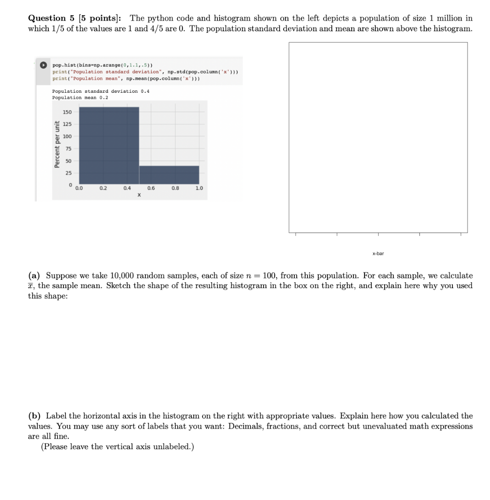 Solved Question 5 [5 points]: The python code and histogram | Chegg.com