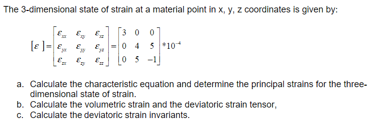 Solved The 3-dimensional state of strain at a material point | Chegg.com