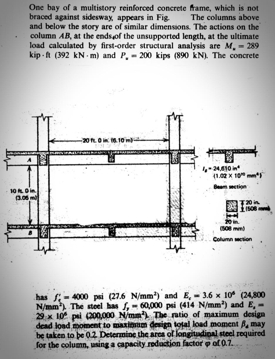 Solved One bay of a multistory reinforced concrete frame, | Chegg.com