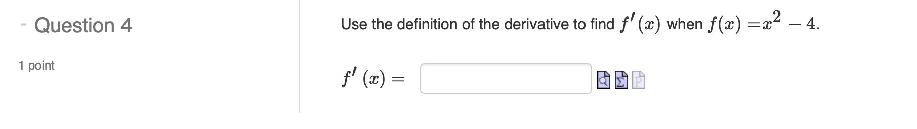 Solved Find f′(x) for f(x)=5+3x f′(x)=Use the definition of | Chegg.com