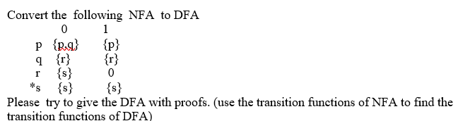 Solved Convert the following NFA to DFA Please try to give | Chegg.com