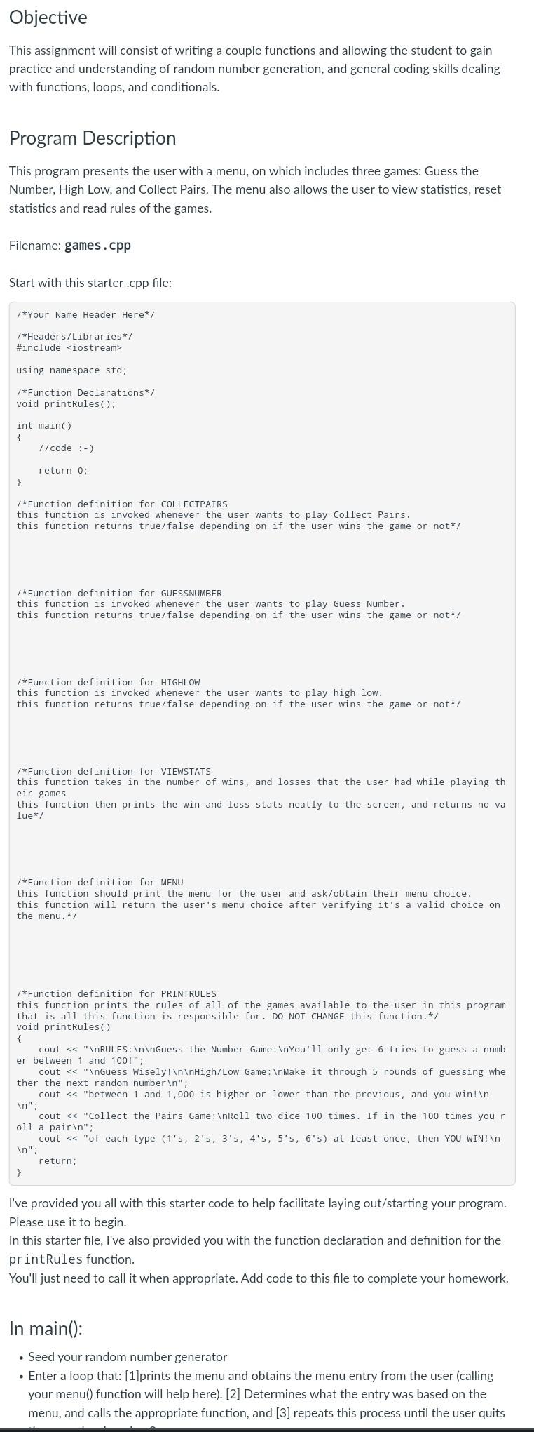 Solved Objective This assignment will consist of writing a | Chegg.com