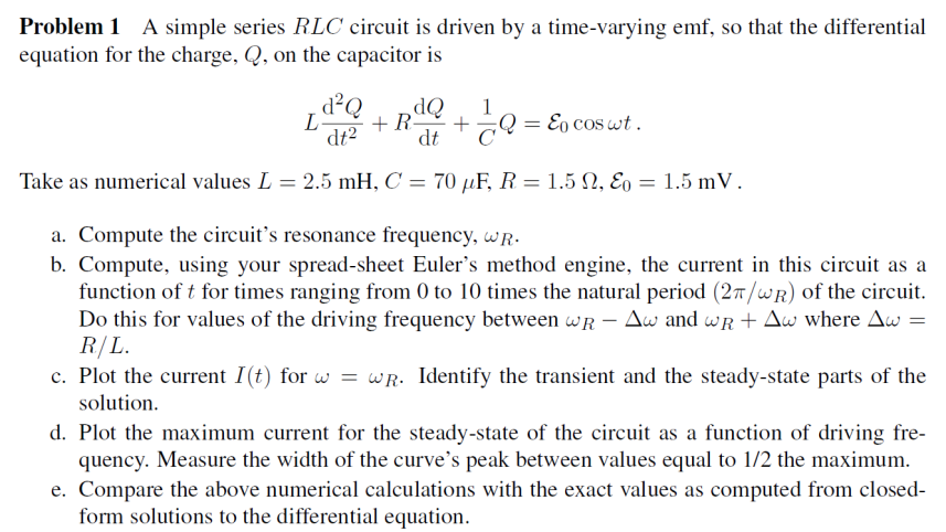 Problem 1 A simple series RLC circuit is driven by a | Chegg.com