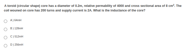 Solved A toroid (circular shape) core has a diameter of 0.2 | Chegg.com