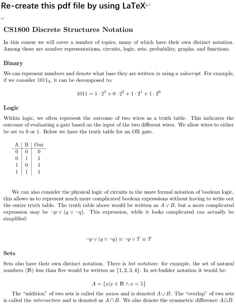 Solved Re-create this pdf file by using LaTeX CS1800 | Chegg.com